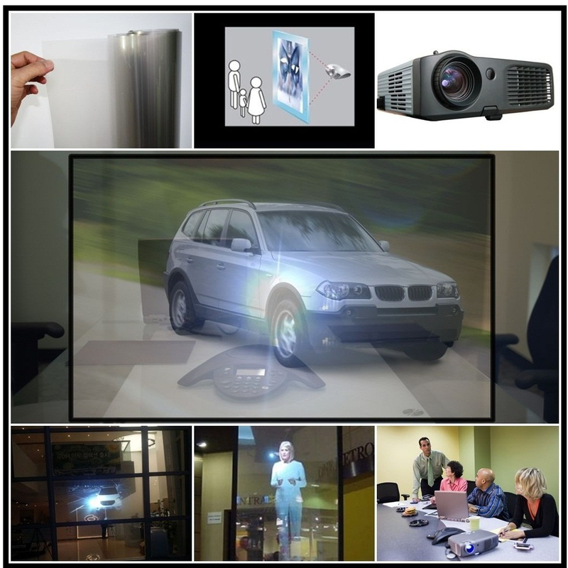 Self Adhesive 3D Holographic Transparent Rear Projection Film For Shop ...